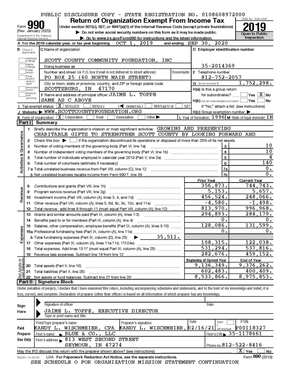 2019 IRS 990 Report | Scott County Community Foundation